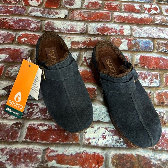 Sporto | Shoes | Sporto Navy Suede Clogs Brown Curly Wool Inside ...